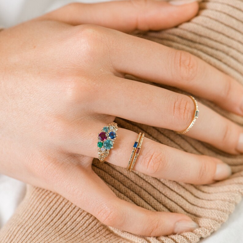 Custom Mother's Ring Garden Ring in Yellow Gold Cluster - Etsy