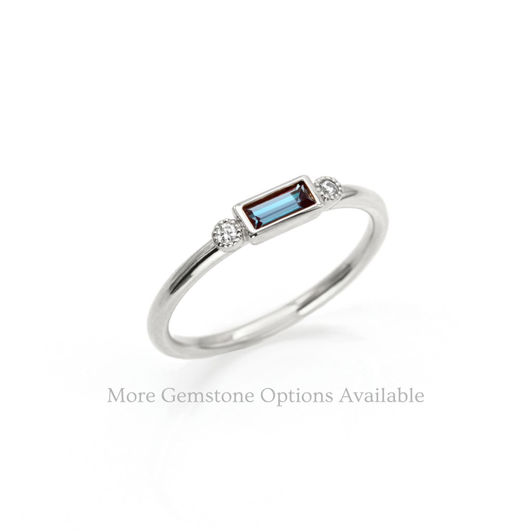 Birthstone Mother's Ring Rectangle Baguette Stacking Diamond Ring ...
