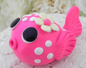 Baby Puffer Fish Cake Topper Coral and Aqua Birthday or Baby | Etsy