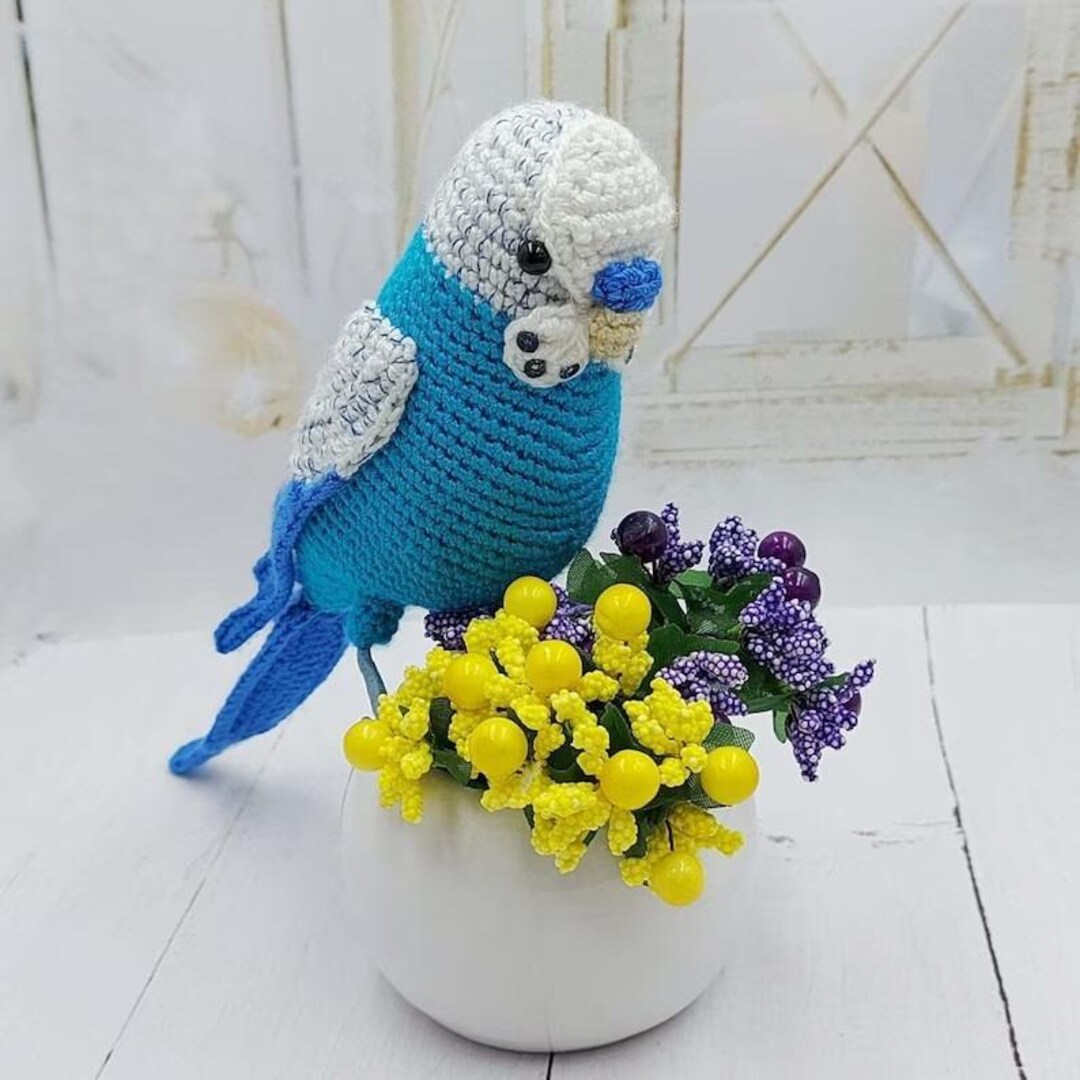 Green and Blue Budgie Stuffed Animal Plush Toy Bird Crochet Budgerigar ...