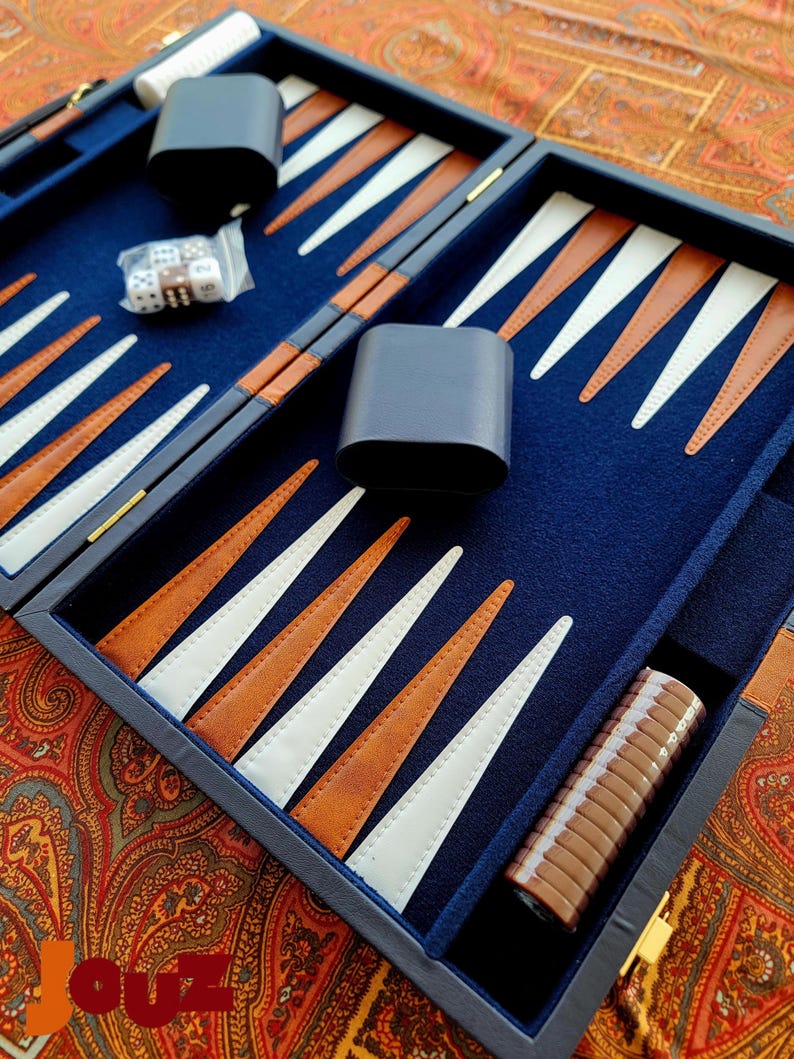 Travel-friendly Navy Leather Backgammon Set – Compact, Foldable ...
