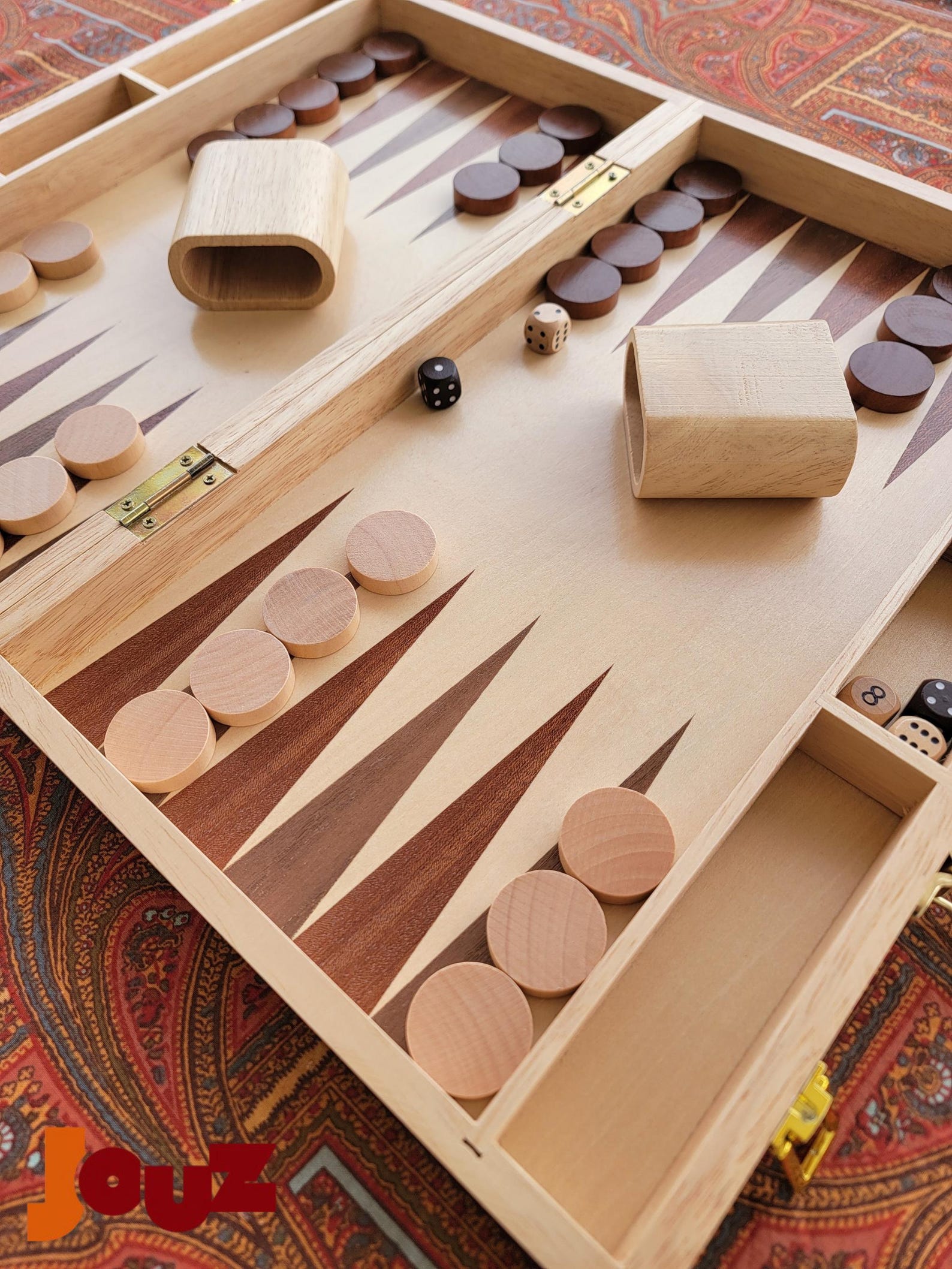 Handmade Wooden Foldable Backgammon Set – Portable & Classic Board Game ...