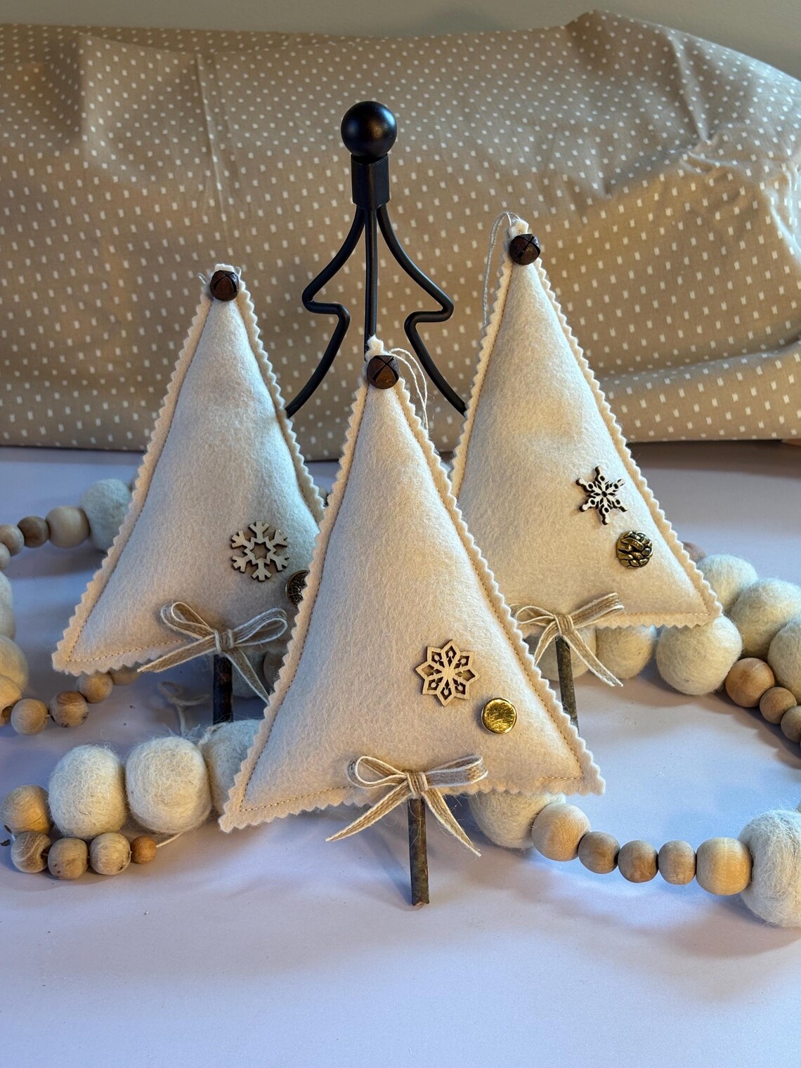 Handmade Wool Felt Christmas Tree Ornaments: Beige Holiday Decor - Etsy
