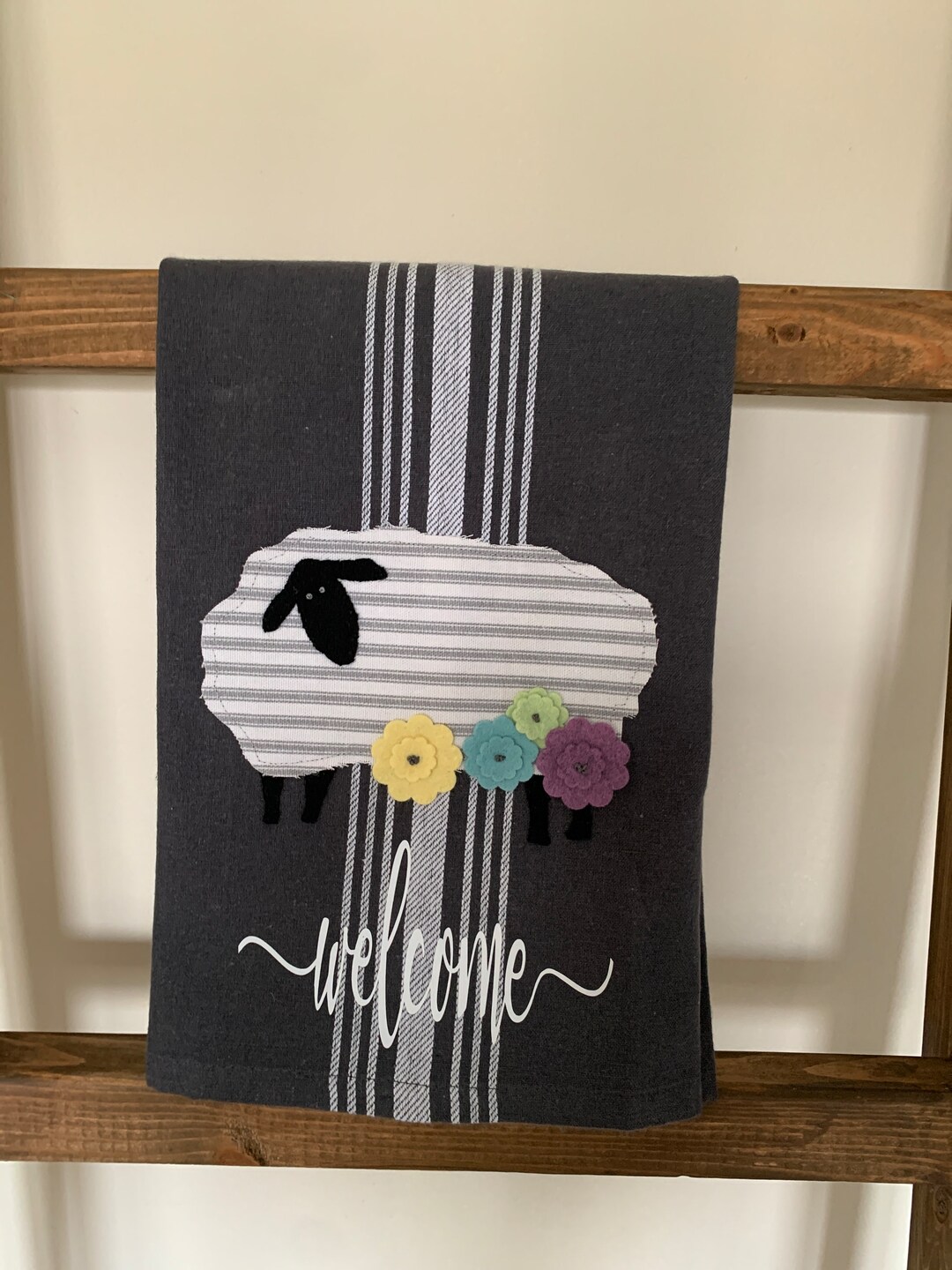 Sheep and Spring Flowers Hand Towel, Decor Kitchen Towel, Farmhouse ...