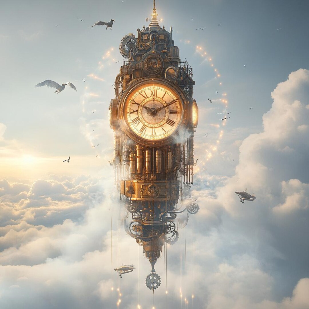 Floating Steampunk Clock Tower – Digital Art Download | Printable ...
