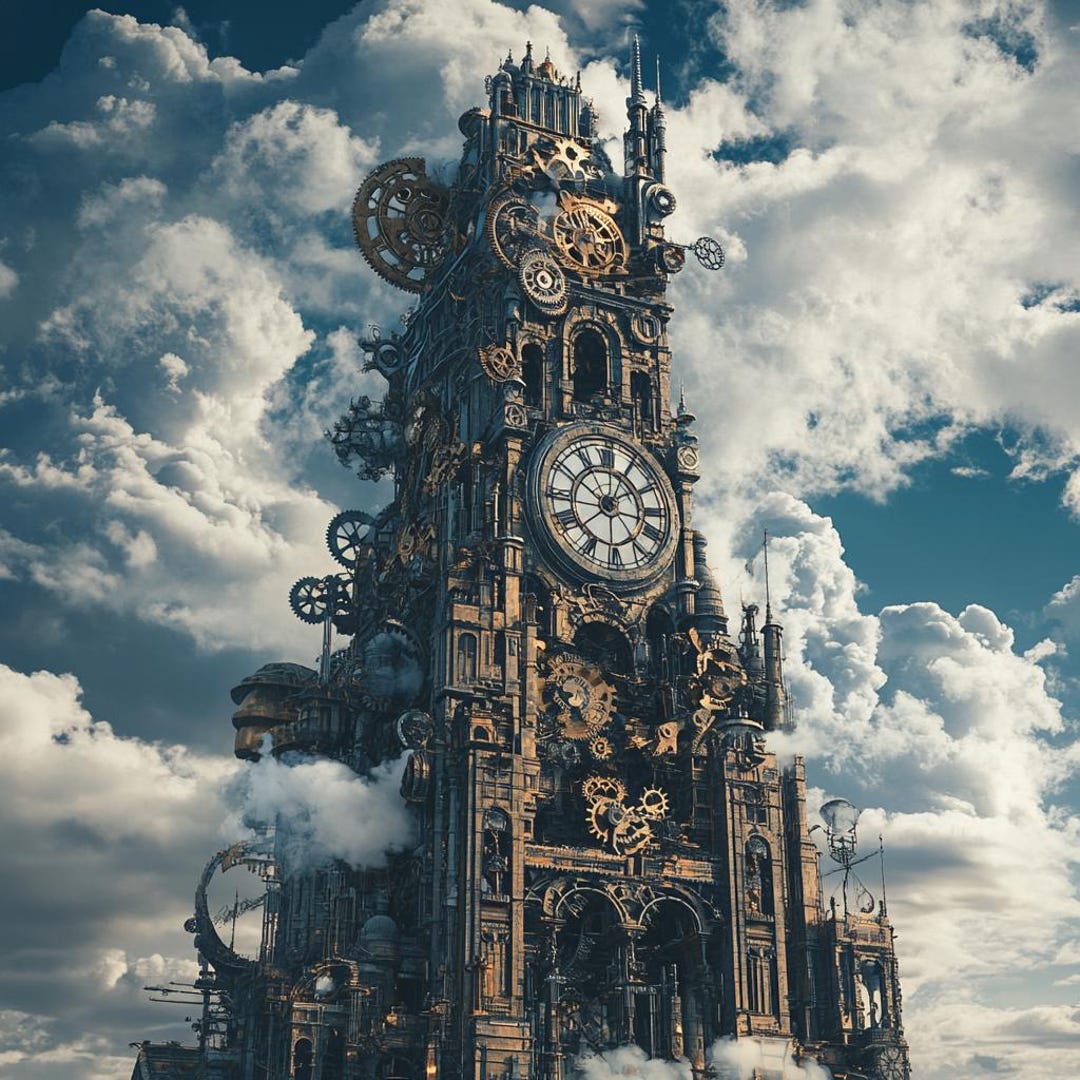 Steampunk Clock Tower - Digital Art Print | Industrial Fantasy ...