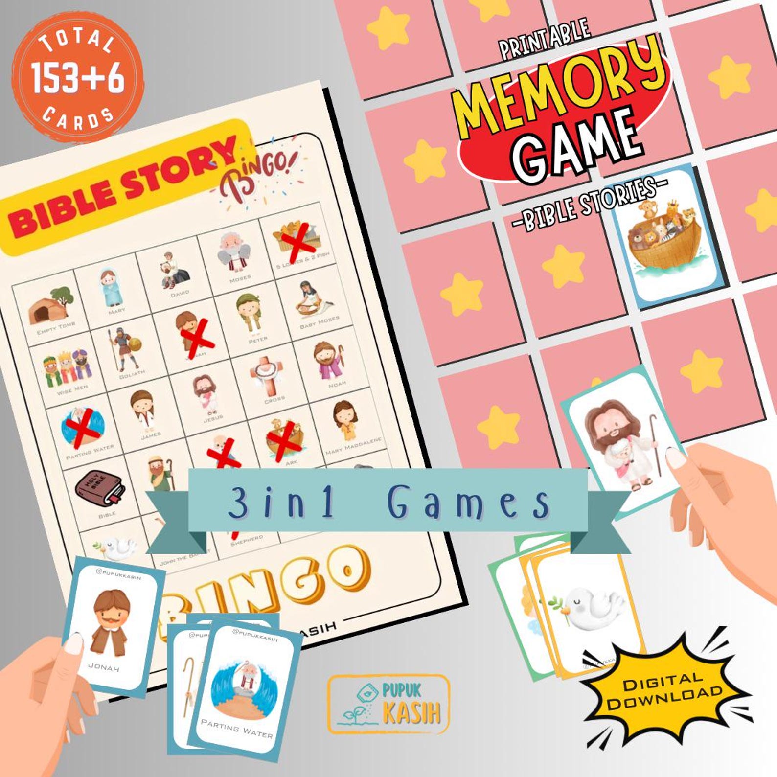 Bible Stories Bingo Cards Bible Game Printable Youth Group Games Sunday ...
