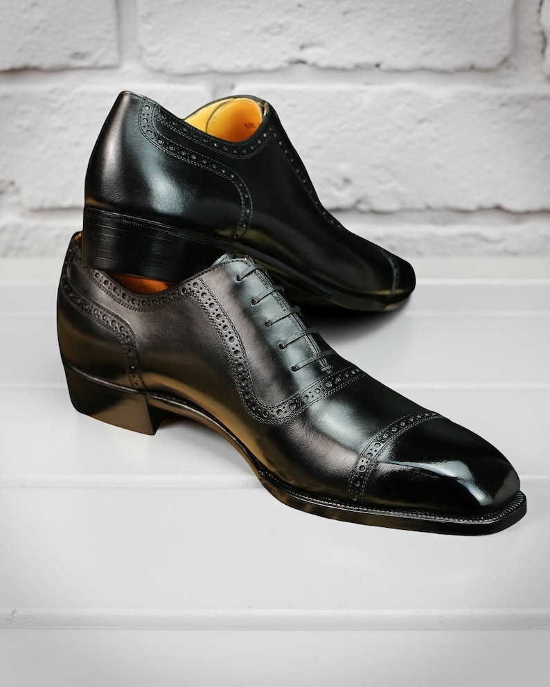 Handmade Black Leather Oxford Brogue Shoes: Men's Formal Dress Footwear ...