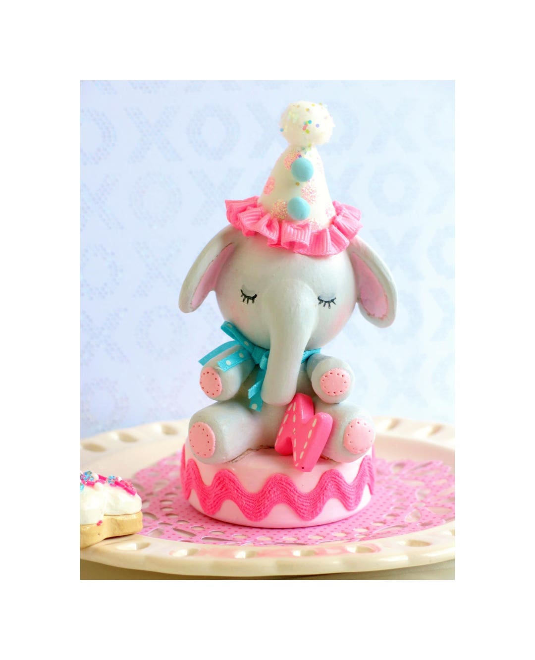 Elephant Cake Topper, Gray Elephant, Baby Elephant, Pink Gray Elephant ...