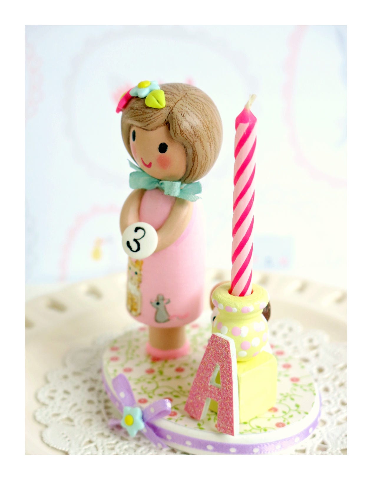 Birthday Candle First Birthday Girl Finger Puppet Cake | Etsy