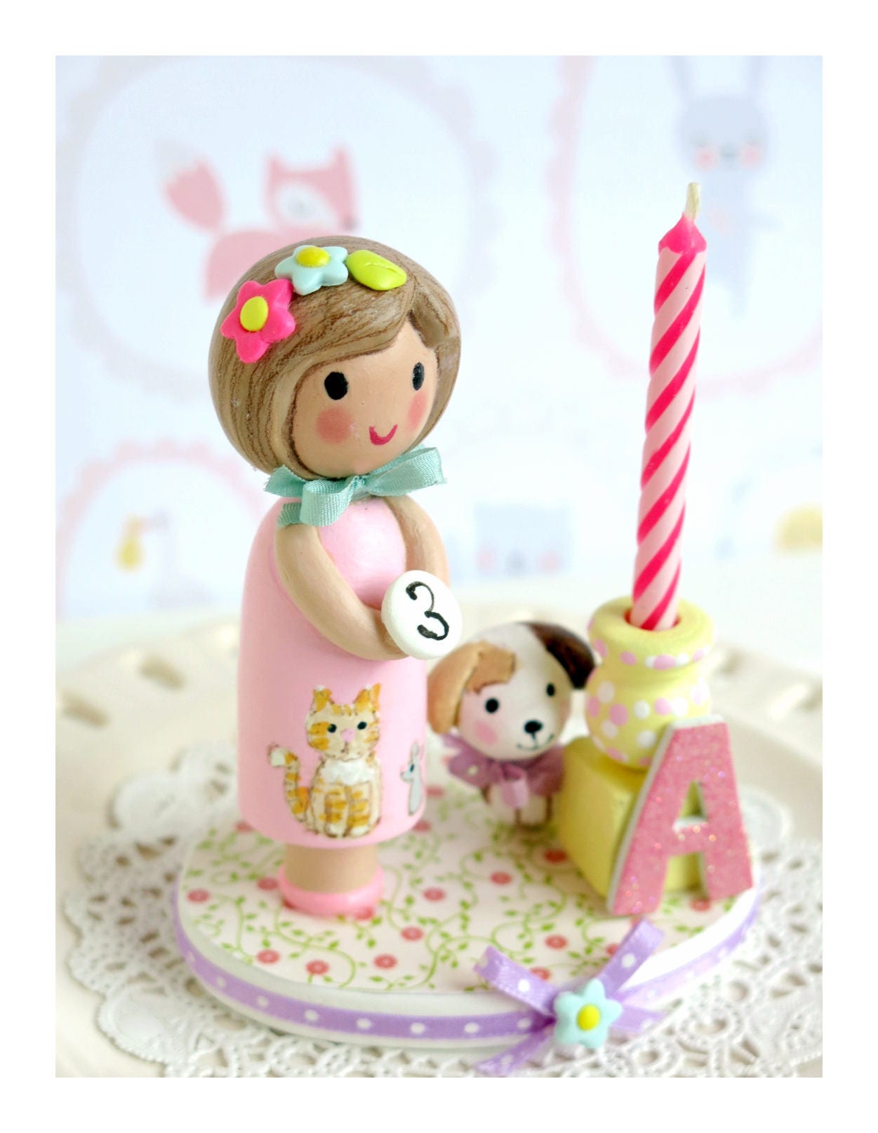 Birthday Candle First Birthday Girl Finger Puppet Cake | Etsy