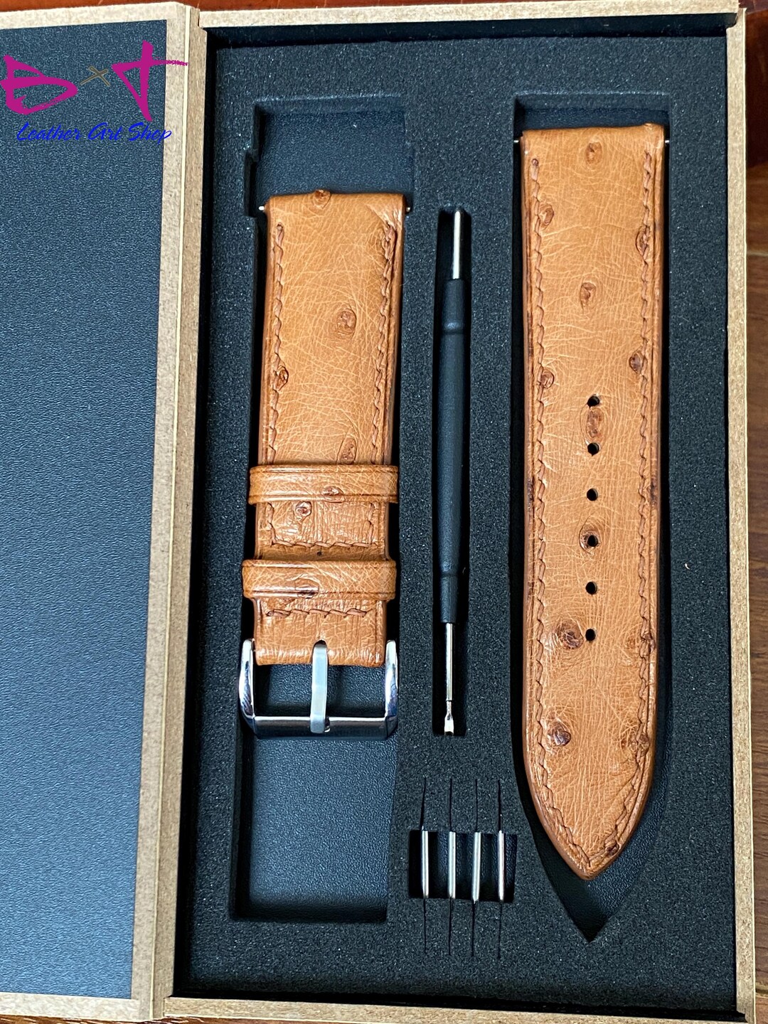 Ochre Yellow Ostrich Leather Watch Strap, Handmade Calfskin Lined Band ...