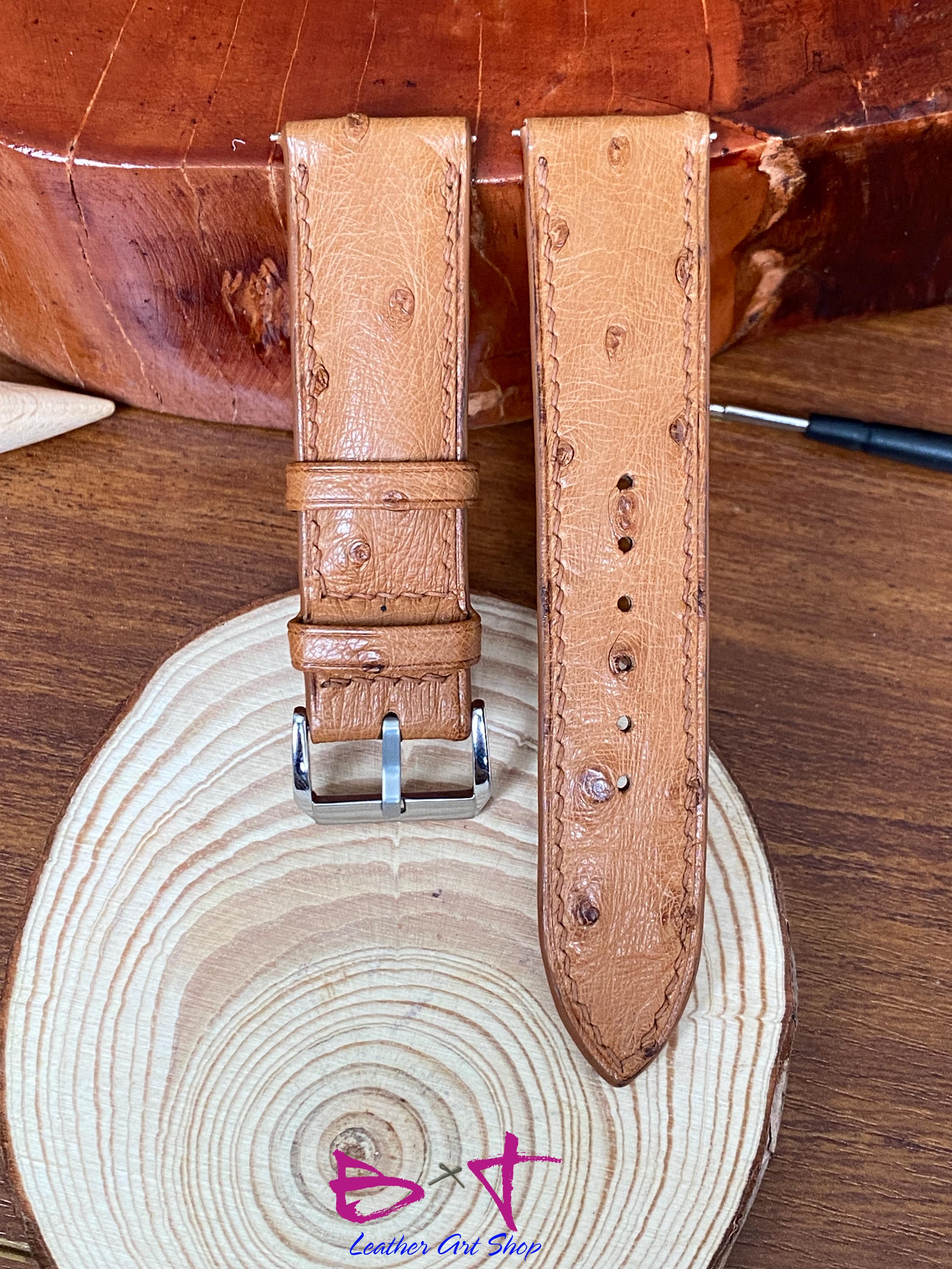 Ochre Yellow Ostrich Leather Watch Strap, Handmade Leather Watch Band ...