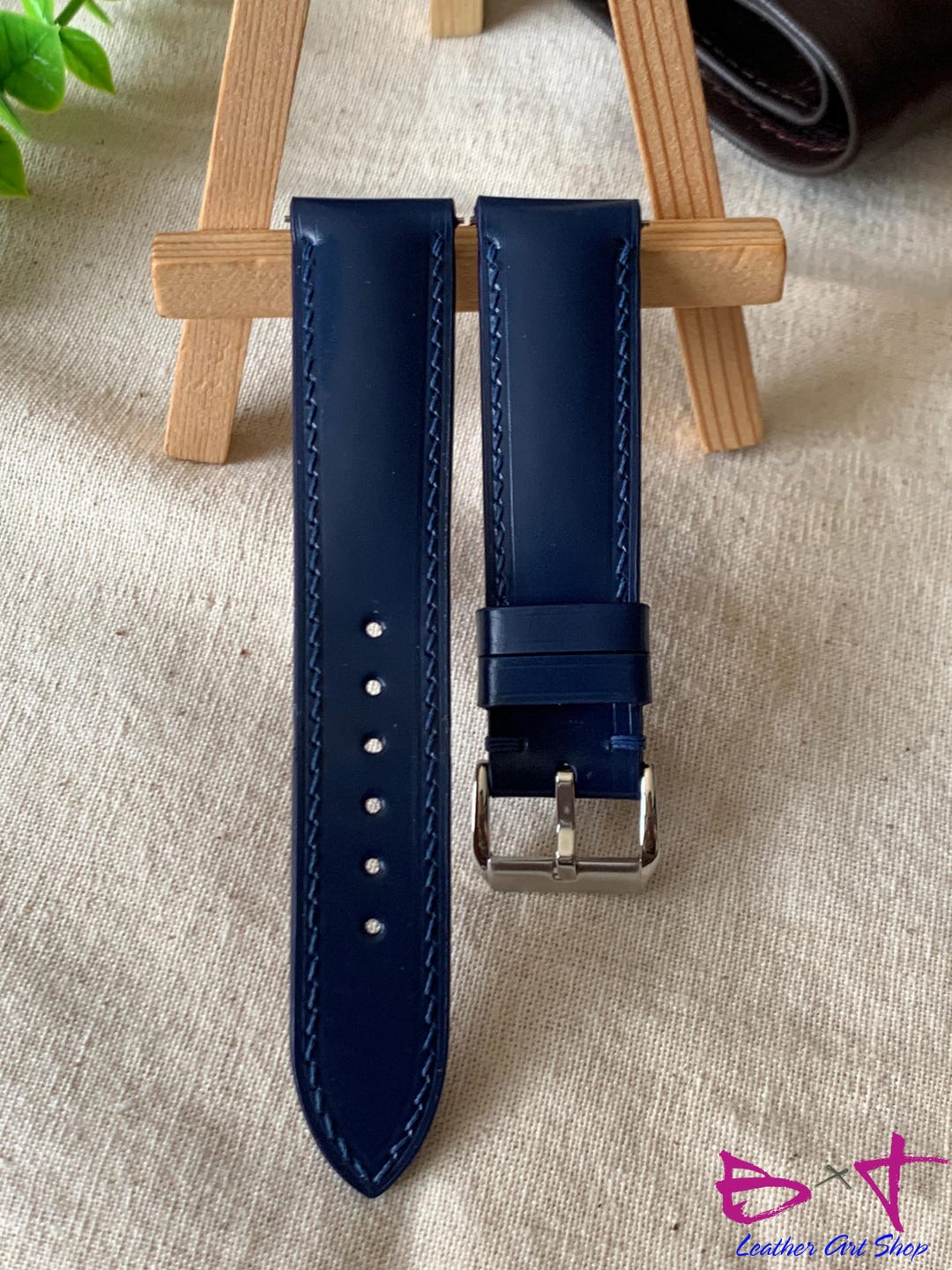 Hand-stitched Navy Blue Cowhide Leather Watch Bands, Zermatt Calfskin ...