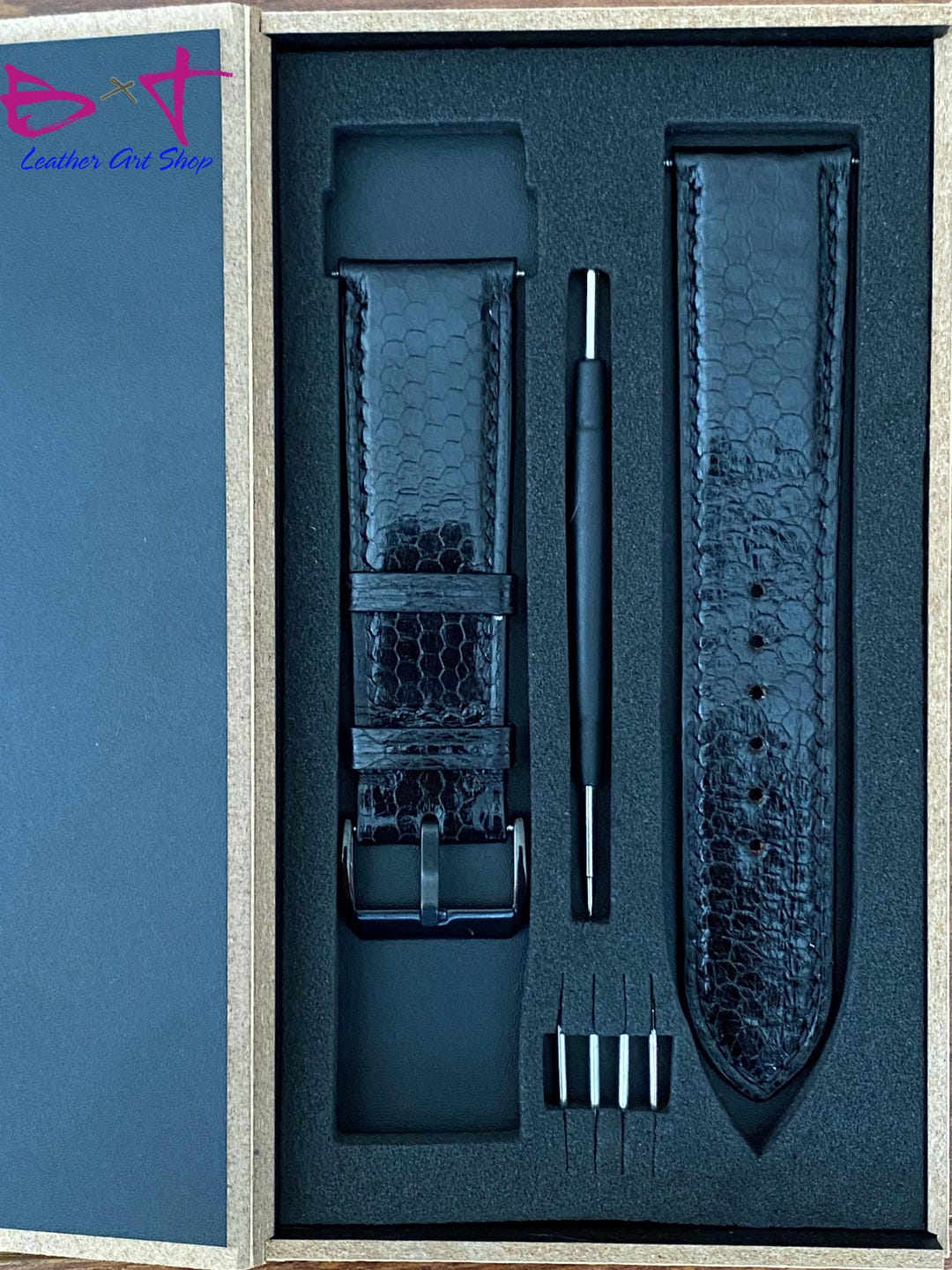 Black Snake Leather Watch Strap,high Quality Handmade Leather Watch ...