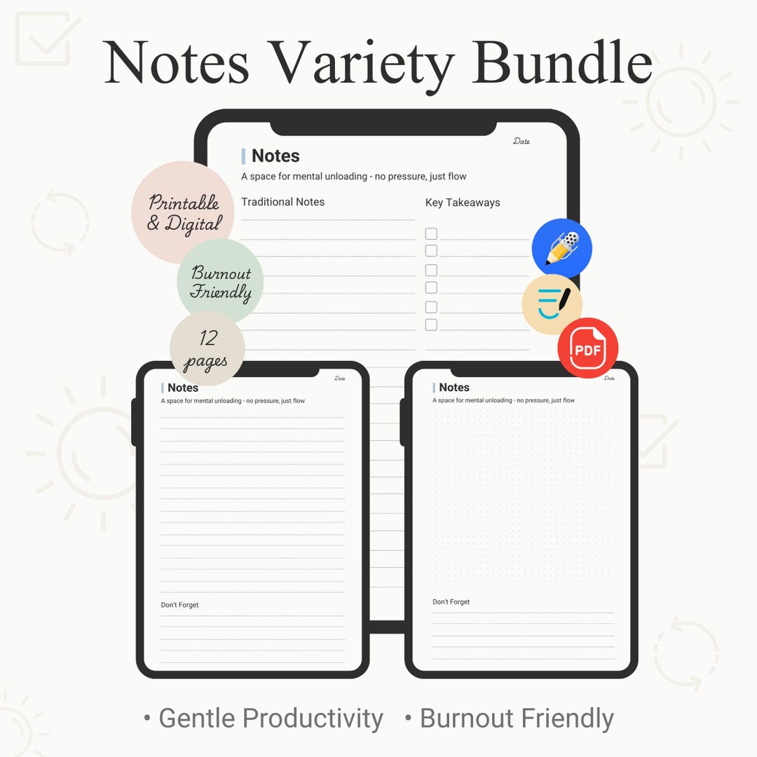 Aesthetic ADHD Notes Template Pack, Grid & Lined Cornell Note Taking ...