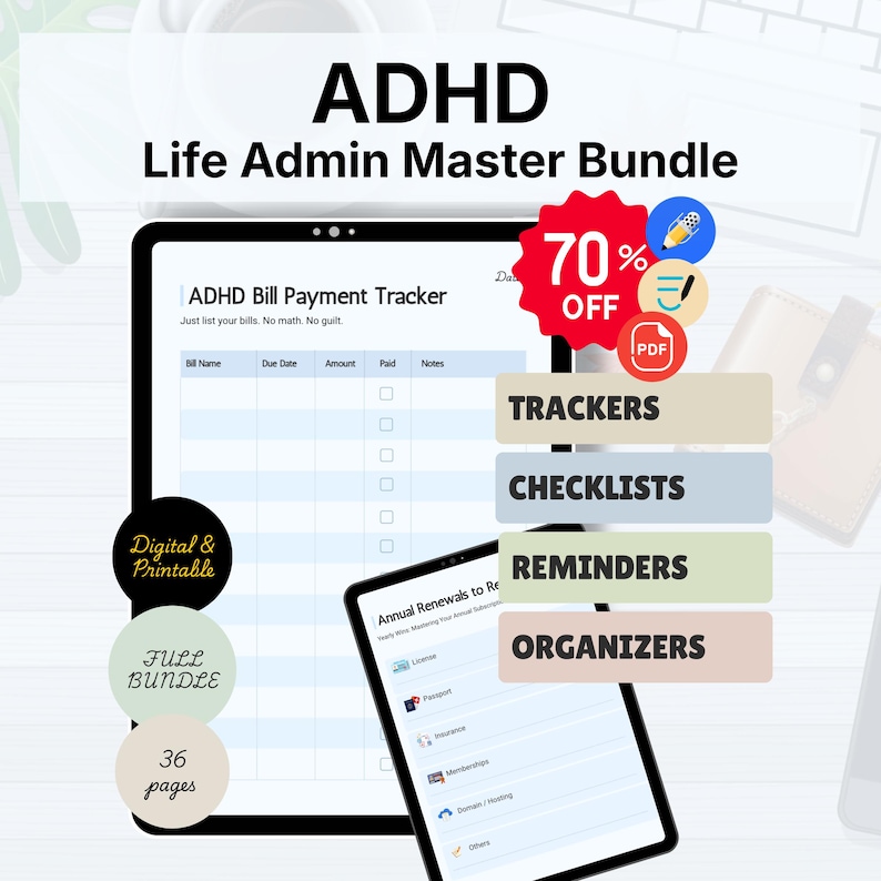 Agenda numérique 2026 TDAH Life Admin, organisateur TDAH adulte ...