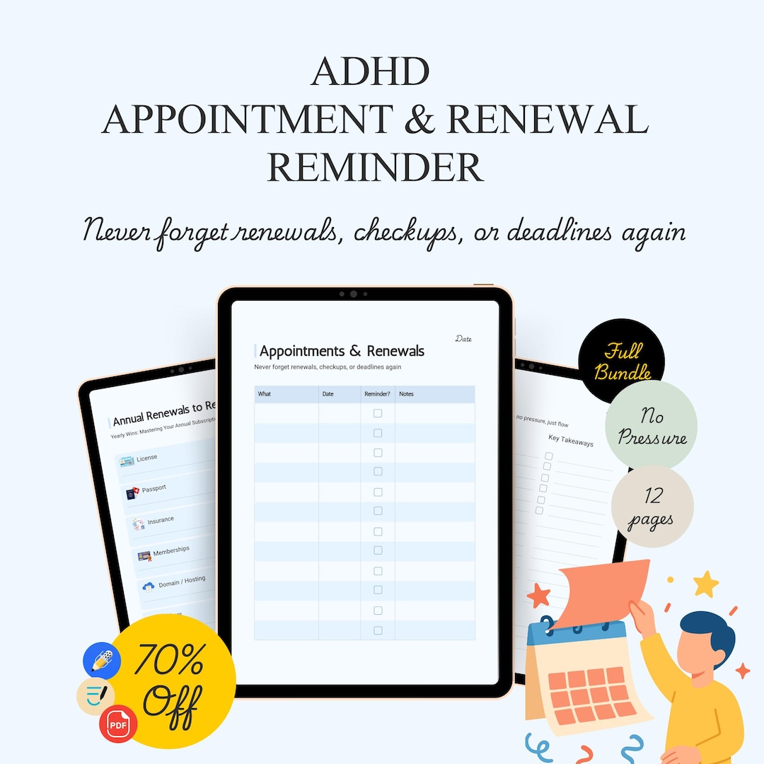 ADHD Appointment & Renewal Tracker | Printable Planner (PDF Download ...