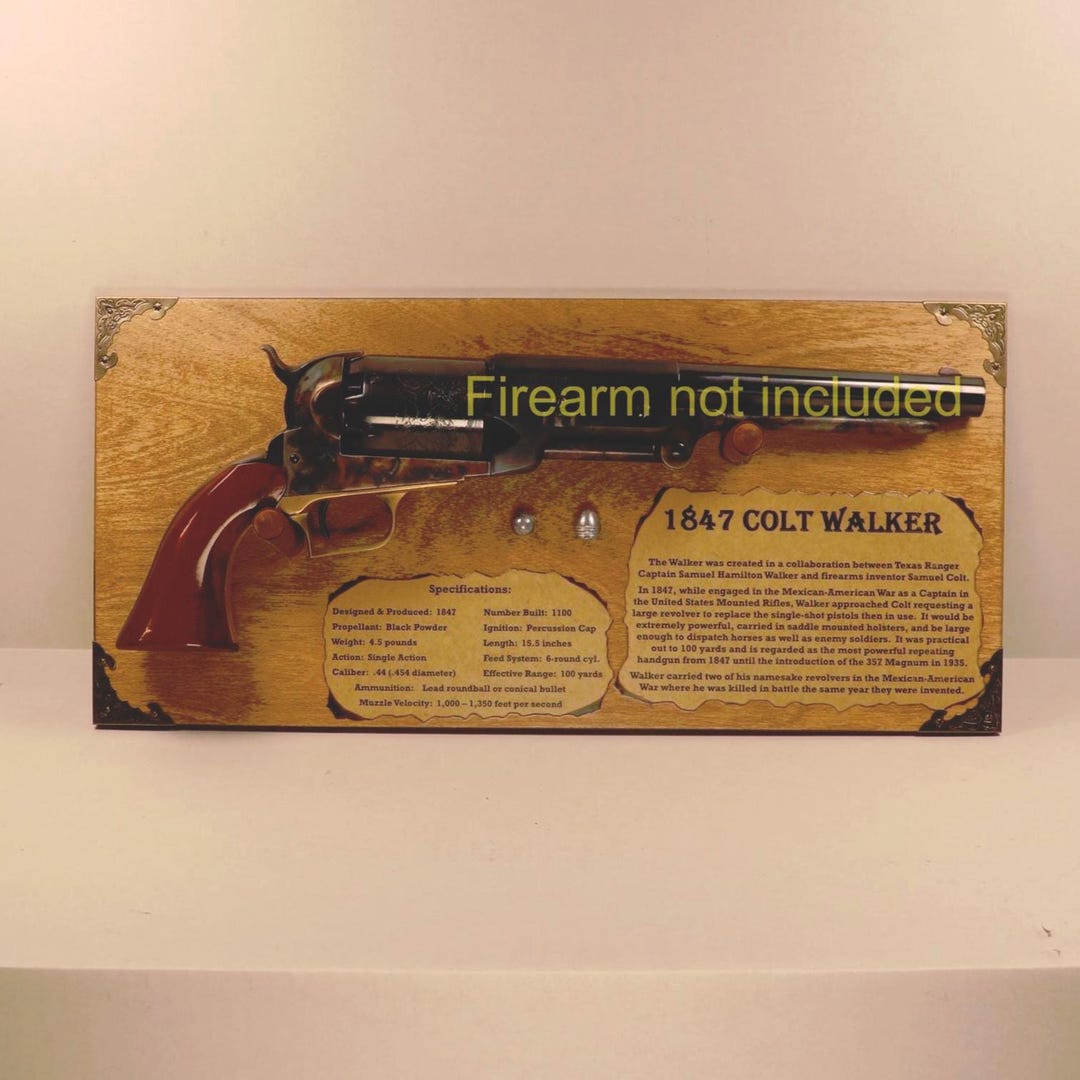 Wall Display Plaque for 1847 Colt Walker Revolver. Dark Stain. GUN NOT ...