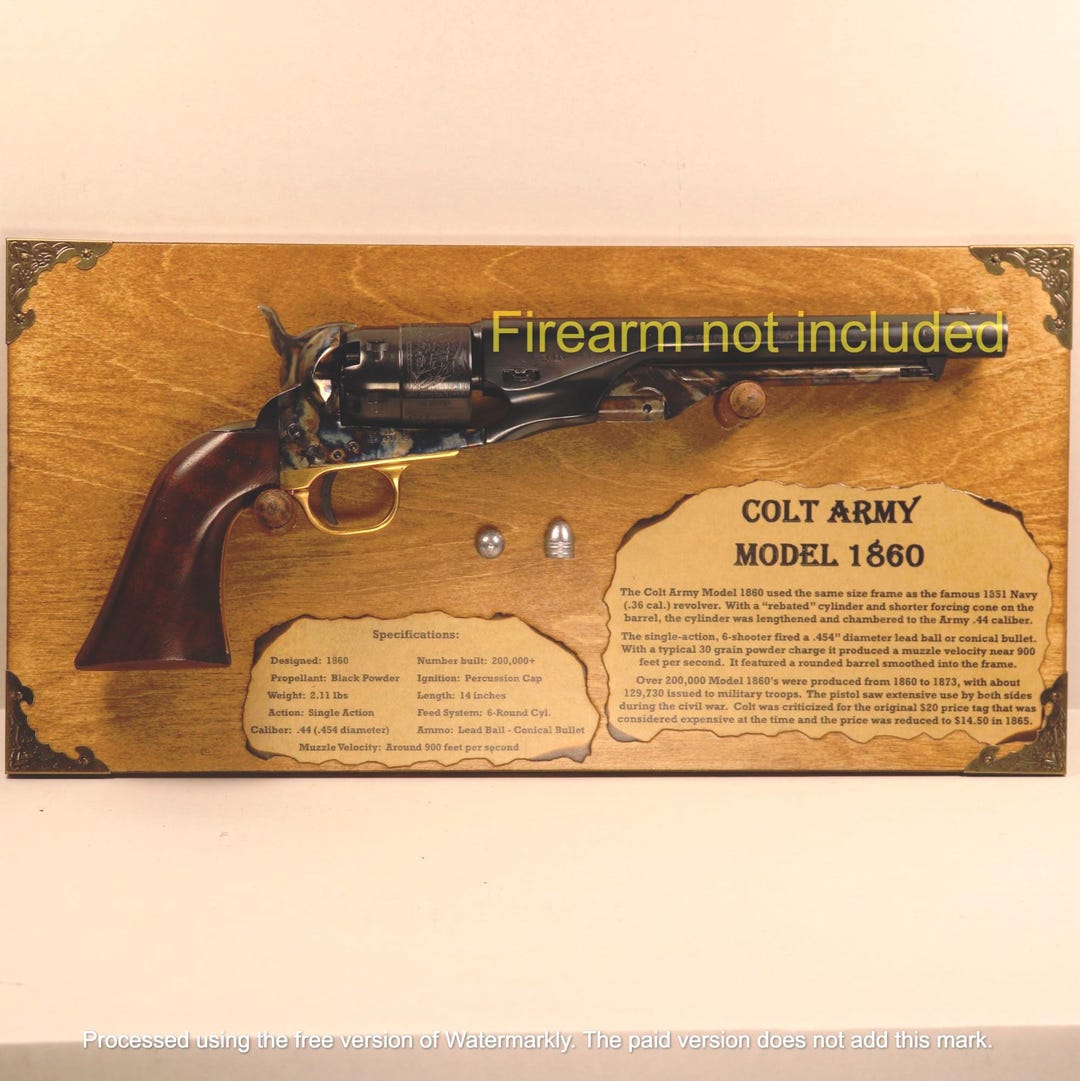 Wall Display Plaque for Colt Model 1860 Army Revolver. Dark Stain ...