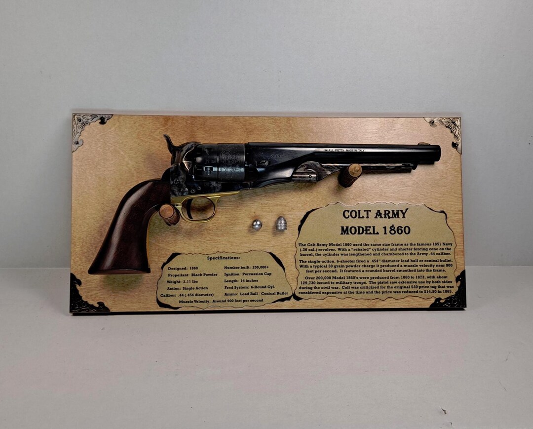 Colt 1860 Army Revolver Wall Display Plaque, Light Pine Finish, Gun Not ...
