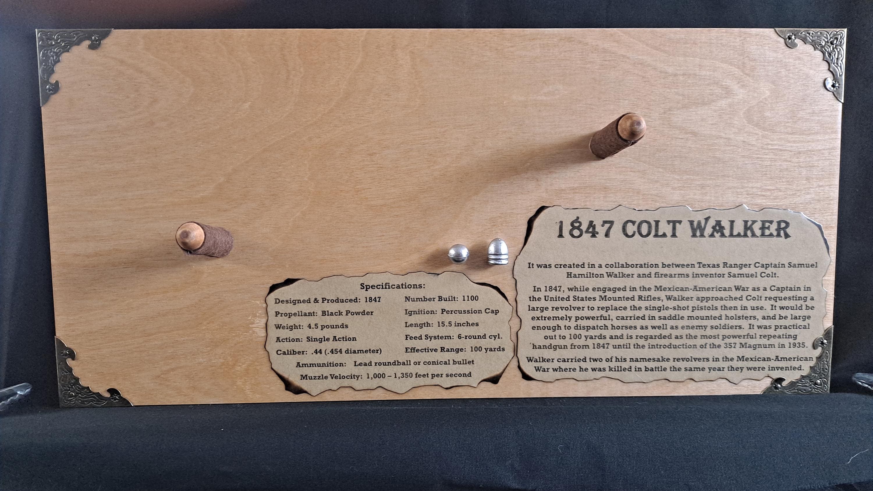 Wall Display Plaque for 1847 Colt Walker Revolver. Light Pine Stain ...