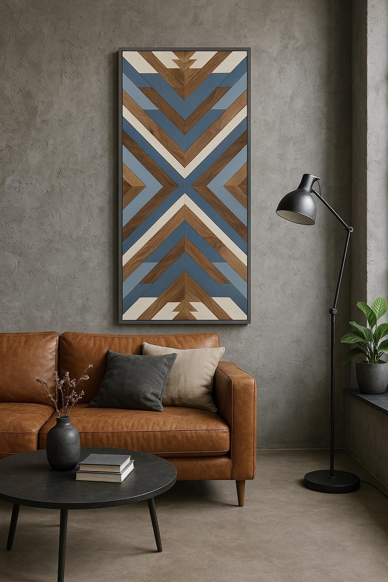 Large Handmade Chevron Wall Panel | Geometric Wood Wall Art With Walnut ...