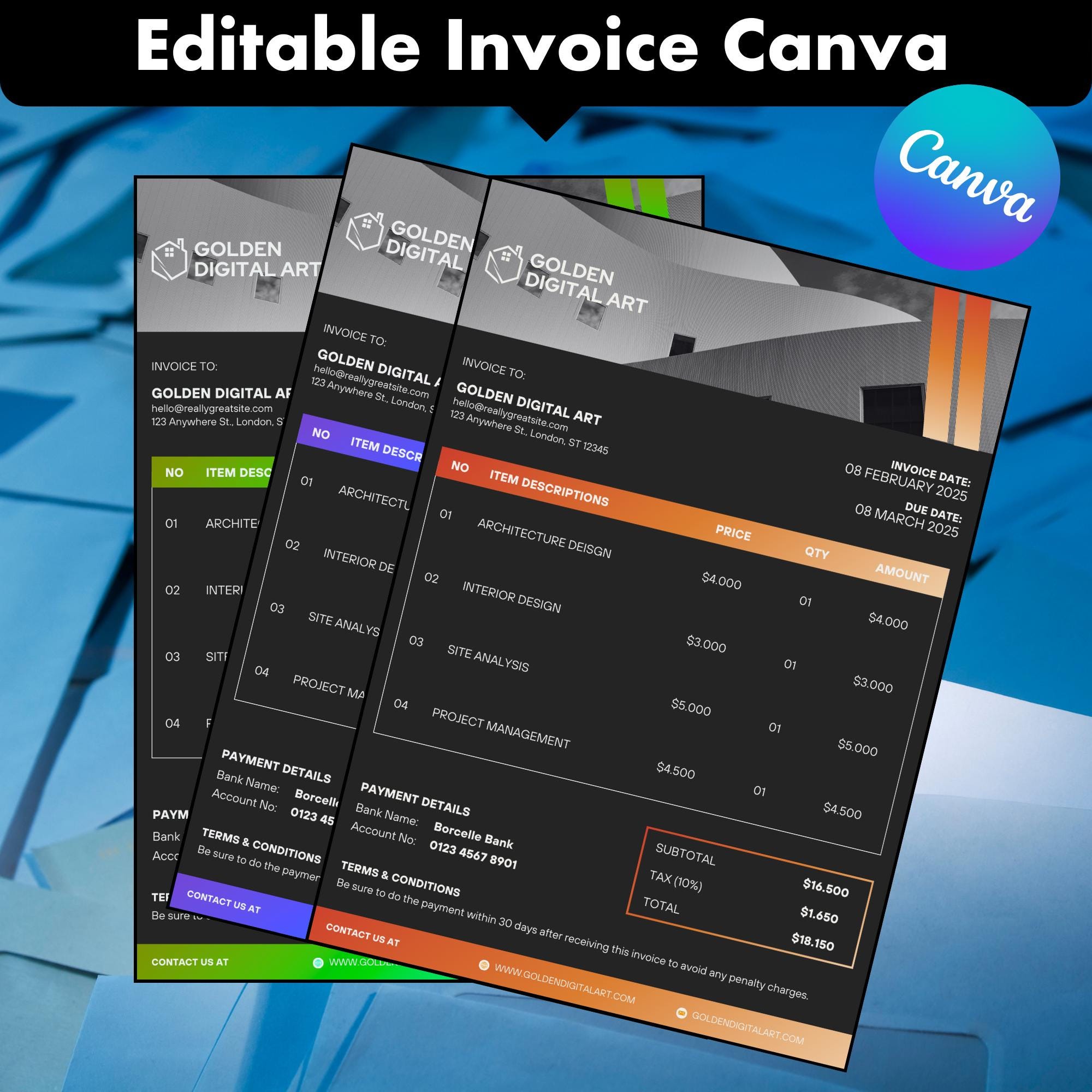 Printable Invoice Template Canva | Editable Receipt Form for ...