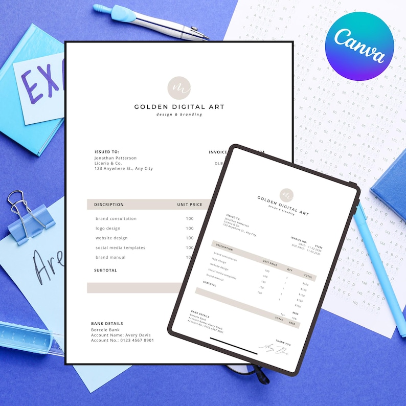 Canva Invoice Template Download | Small Business Editable Invoice ...