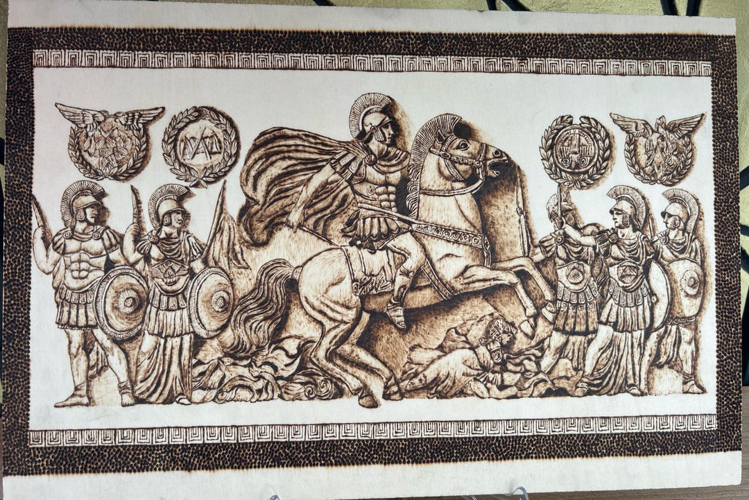 Handmade Pyrography Wood Art – Ancient Battle Scene | Wood Burned Wall ...