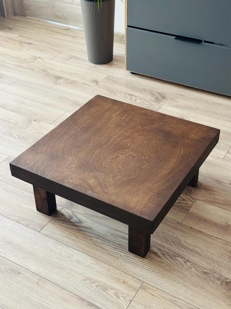 Dark Wood Square Coffee Table, Japanese Square Low Sofa Table, Mid ...