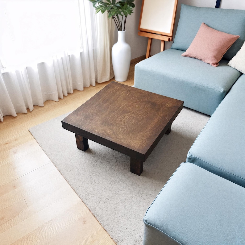 Dark Wood Square Coffee Table, Japanese Square Low Sofa Table, Mid ...