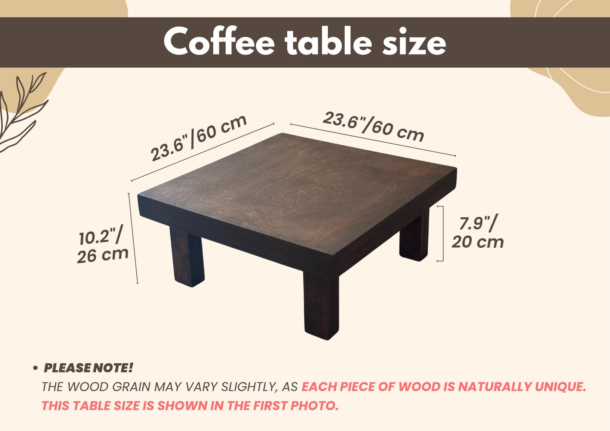 Dark Wood Square Coffee Table, Japanese Square Low Sofa Table, Mid ...