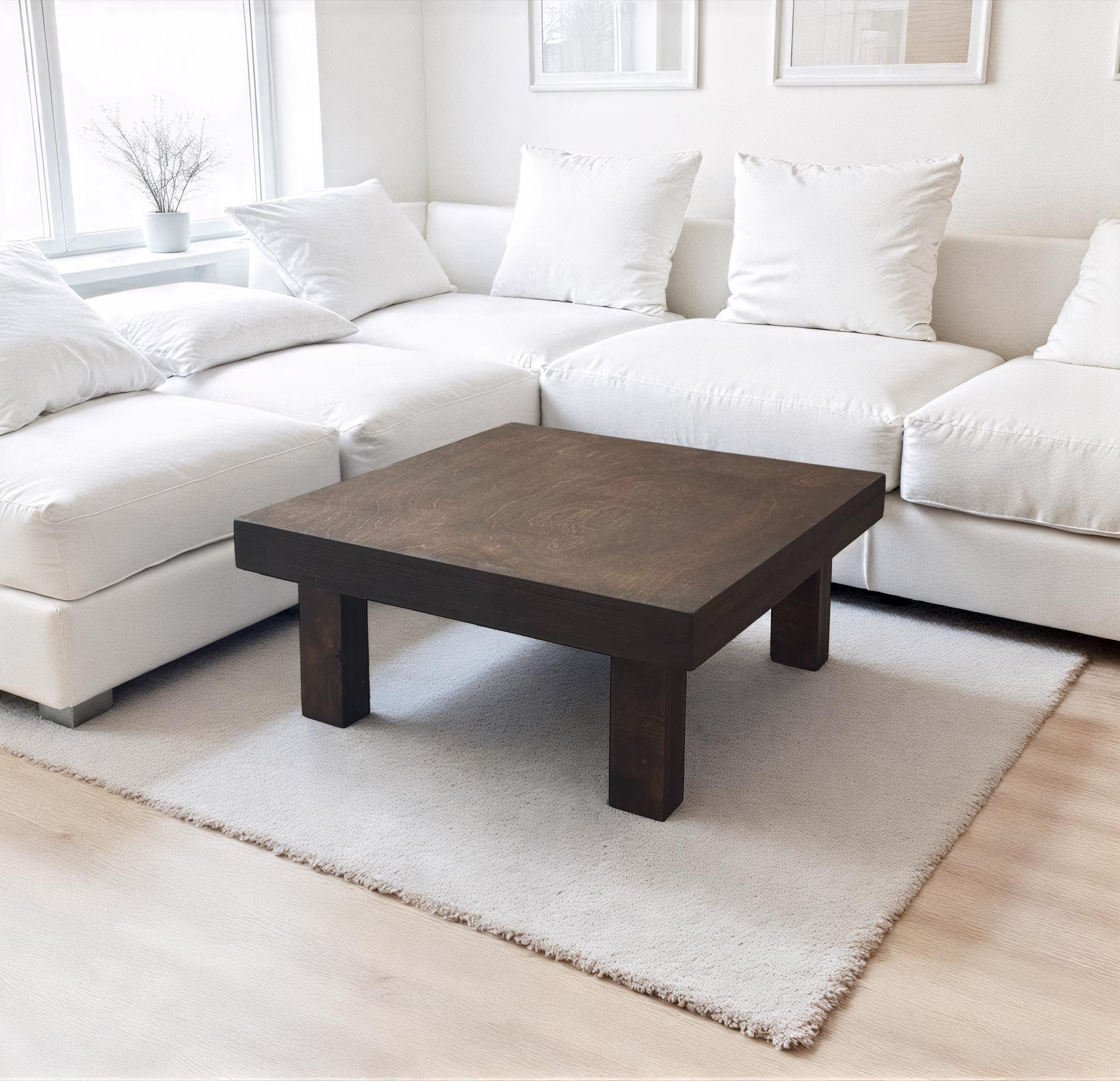 Dark Wood Square Coffee Table, Japanese Square Low Sofa Table, Mid ...