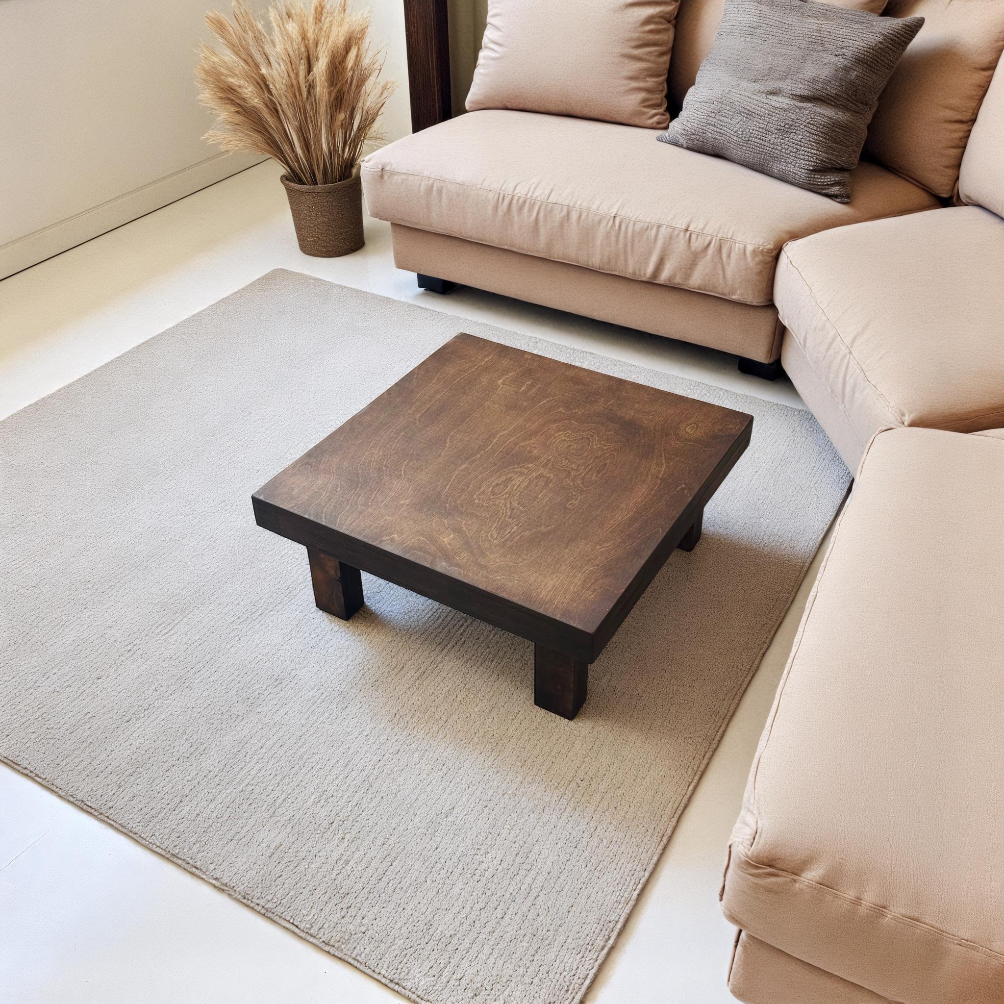 Dark Wood Square Coffee Table, Japanese Square Low Sofa Table, Mid ...
