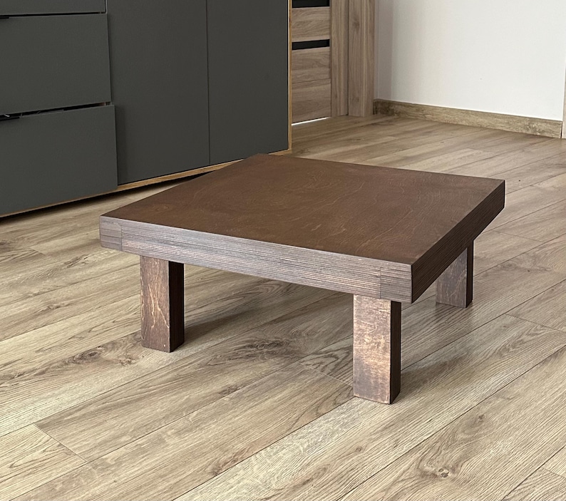 Dark Wood Square Coffee Table, Japanese Square Low Sofa Table, Mid ...