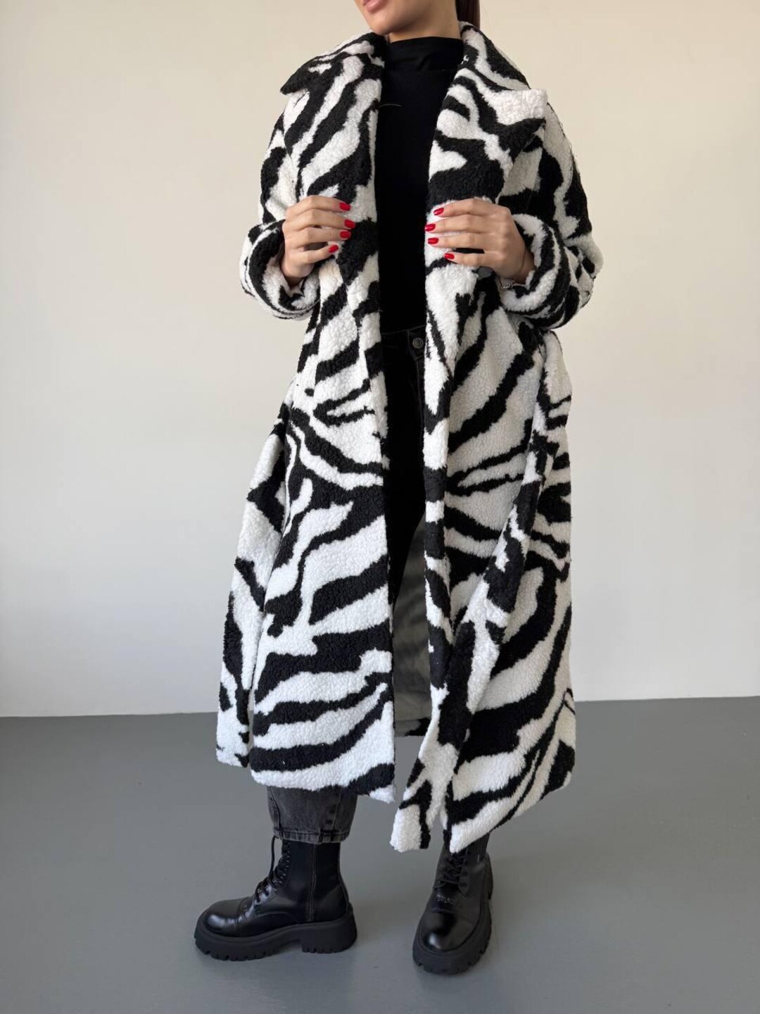 Zebra Print Long Coat for Women | Oversized Teddy Coat With Belt | Demi ...