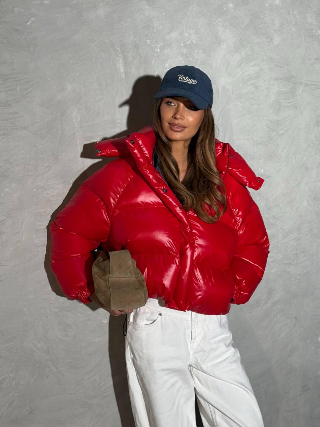 Cropped Winter Jacket | Red Puffer Coat | Warm Eco Down Puffer | Street ...