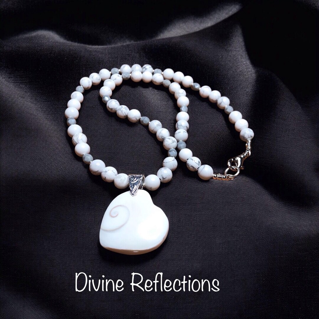 Shiva Shell Heart Pendant Necklace: Howlite Gemstone - Etsy