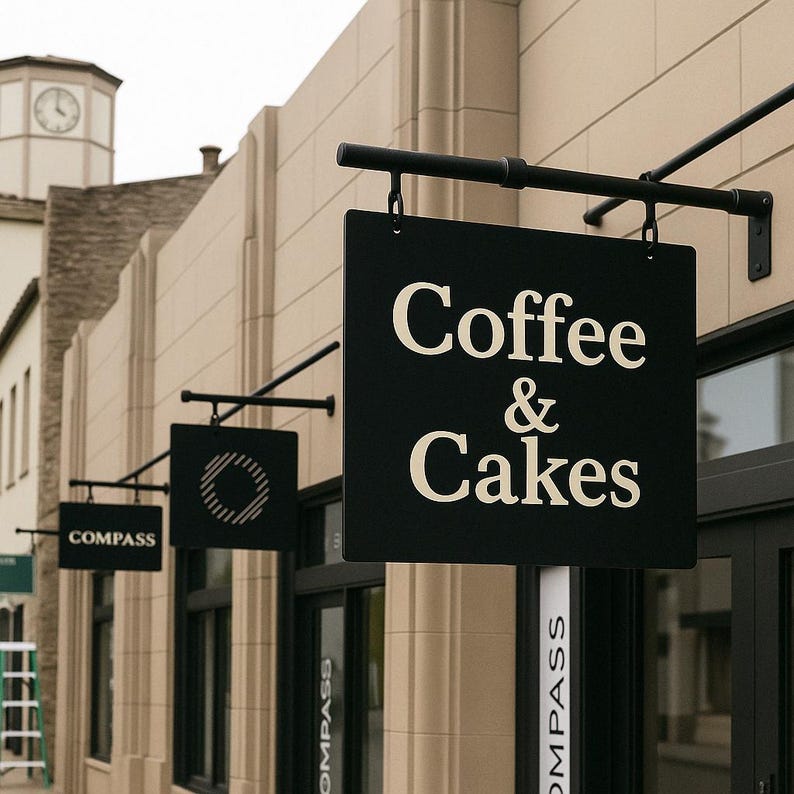 Custom Double Sided Blade Sign – Round Metal Hanging Storefront Sign ...