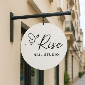 Custom Double Sided Blade Sign – Round Metal Hanging Storefront Sign ...