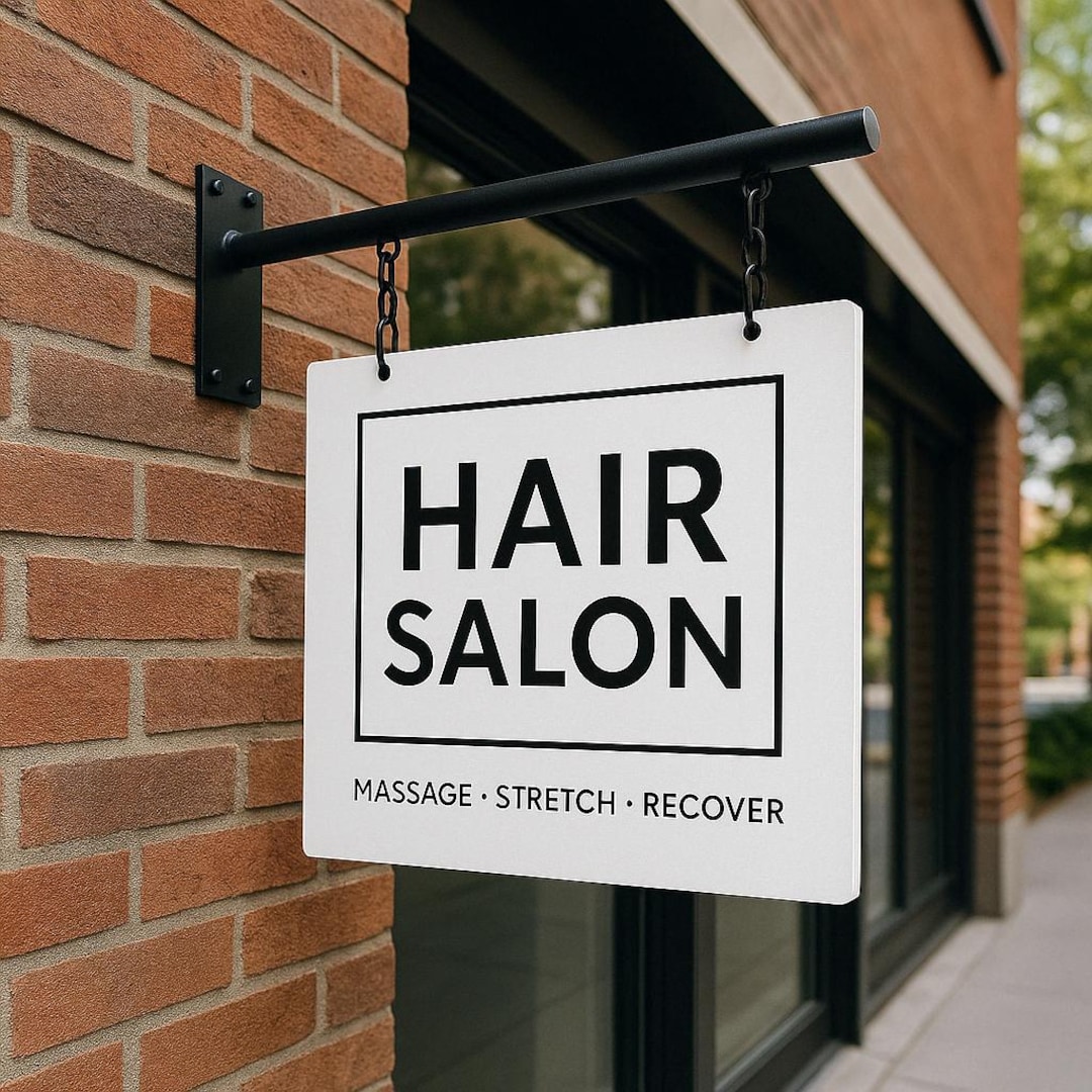 Custom Double Sided Blade Sign – Round Metal Hanging Storefront Sign ...