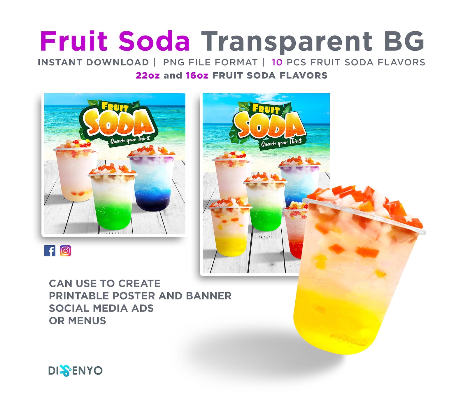 Fruit Soda PNG File Format | (5) 22oz & 16oz Flavors | Transparent ...