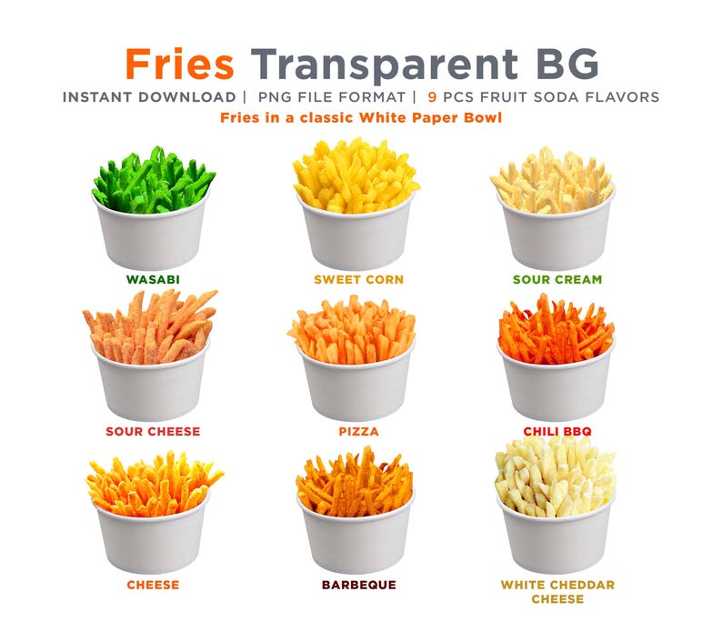Fries PNG File Format | 9 Images Transparent Background - Etsy