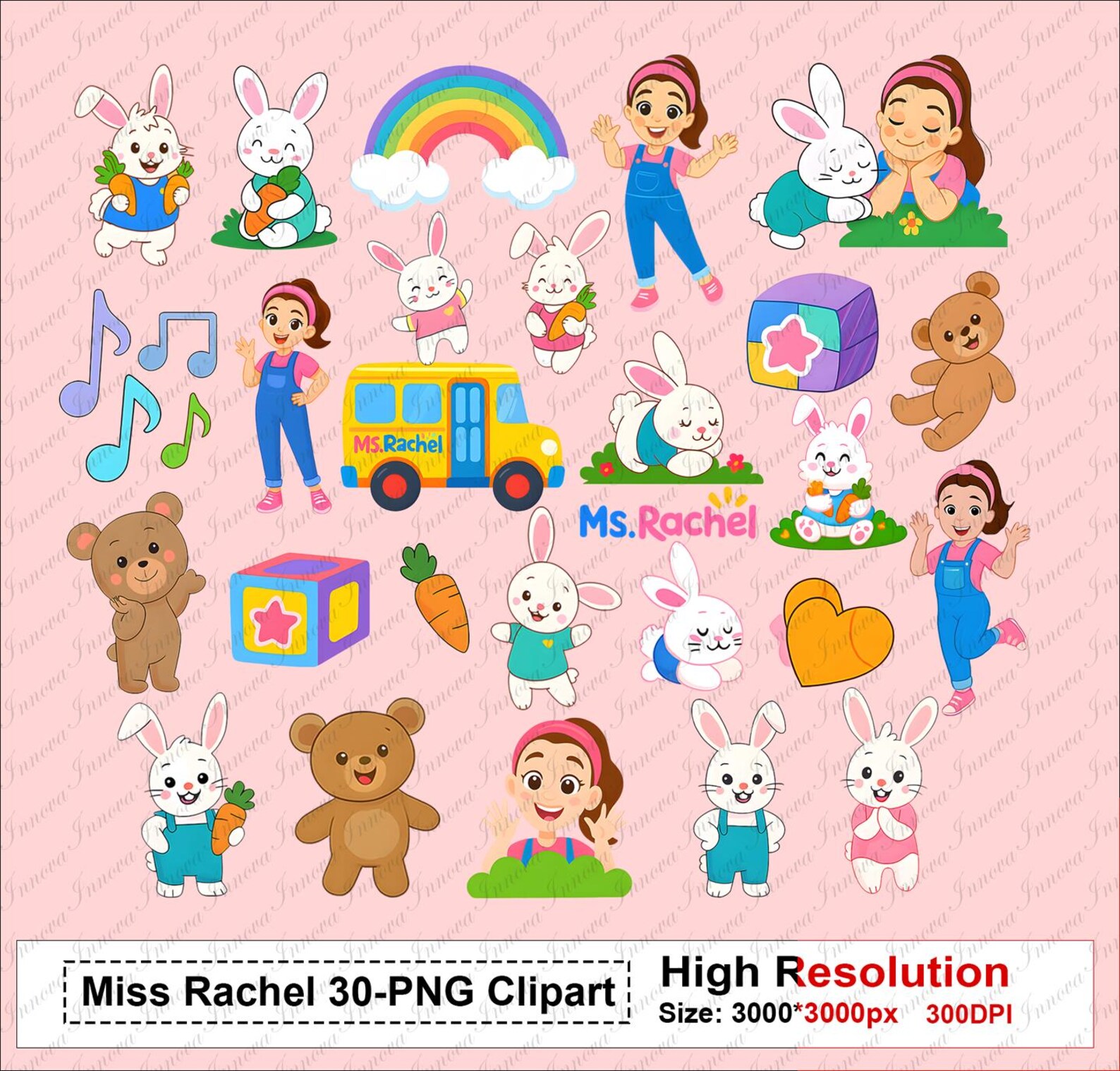 Miss Rachel PNG Clipart Bundle | 30 Digital Images | Birthday Party ...