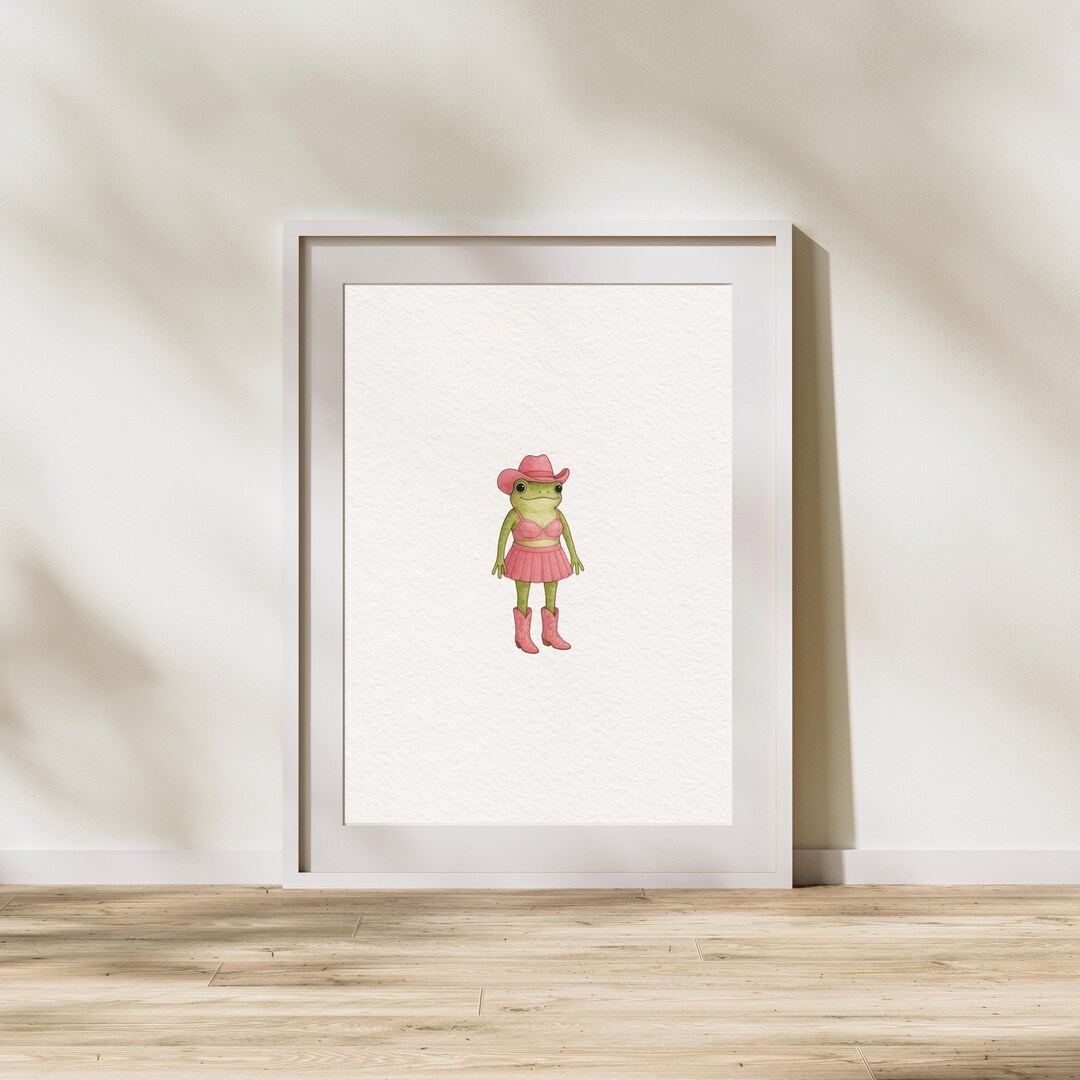 Frog Art Cowgirl Cowboy Poster Western Frog Wall Art Cute Amphibian ...