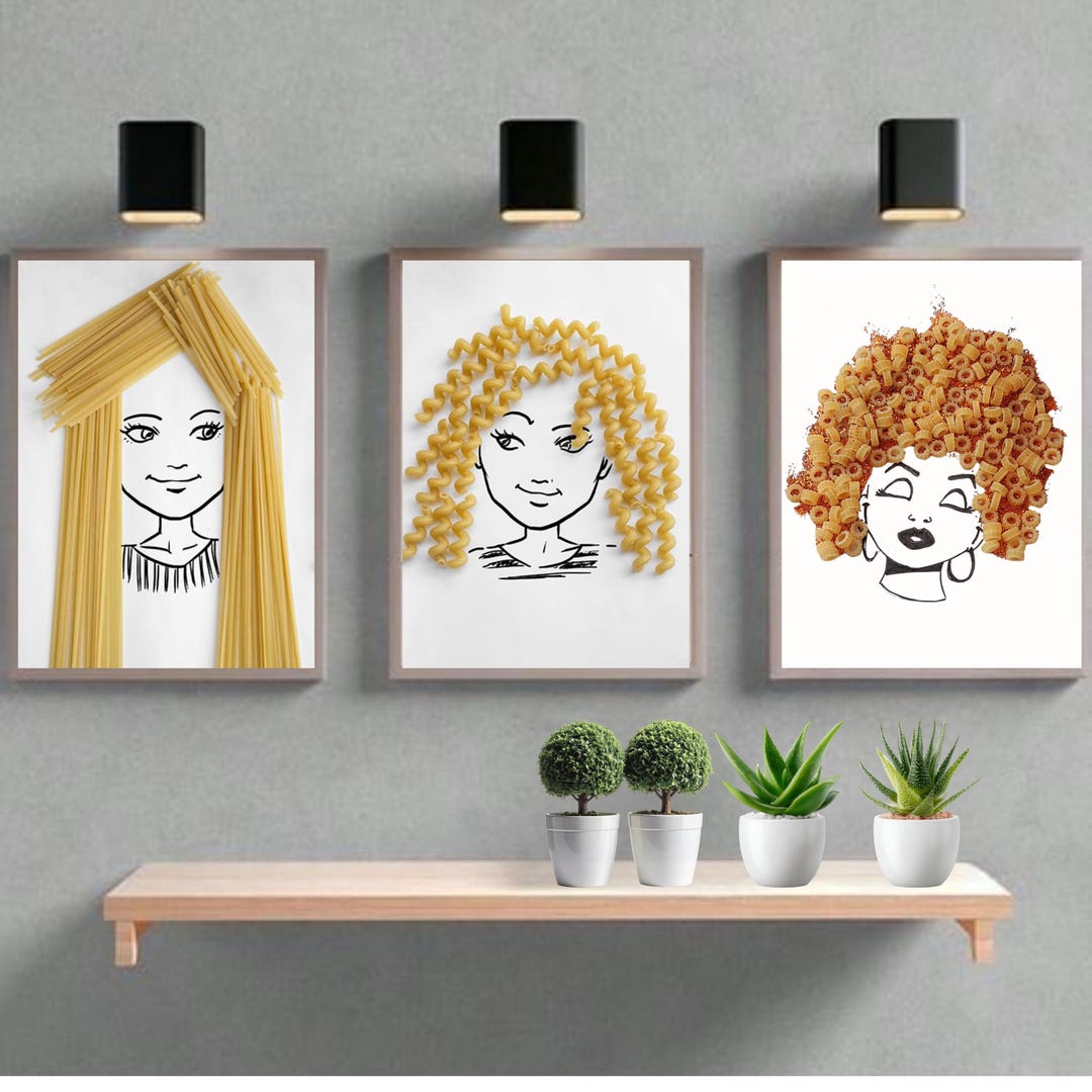 Pasta Hair Three-pack Poster - Digital Gift for Moms, Chefs, and Food ...