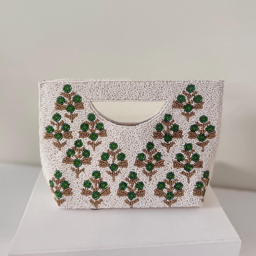 Green Floral Beaded Bag: Beaded Vacation Purse - Etsy