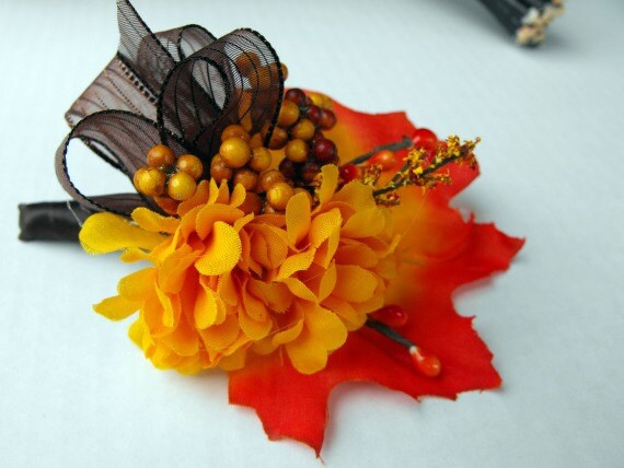 Fall Mum and Leaf Bouquet With Matching Boutineer - Etsy