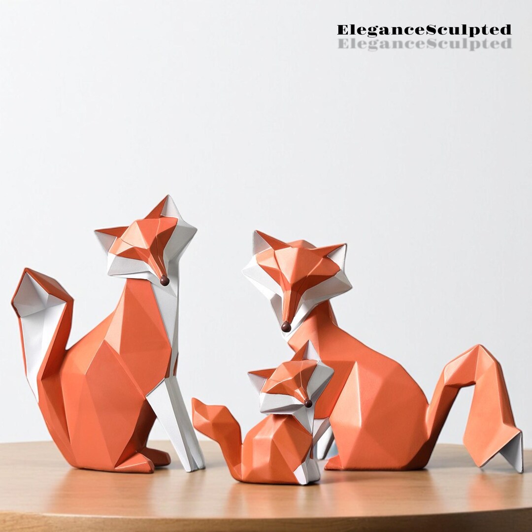 Geometric Fox Resin Figurine Set: Modern Woodland Decor - Etsy